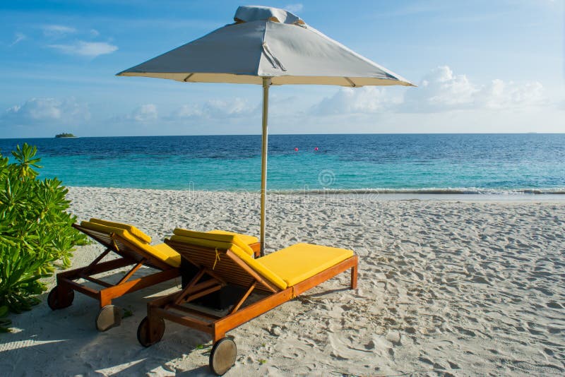Yellow Beach Chairs at the Tropical Beach at Maldives Stock Photo ...
