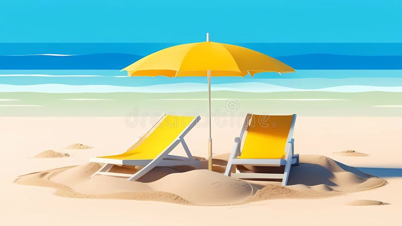 Yellow Beach Chairs Under a Yellow Beach Umbrella Stand on the Sand ...