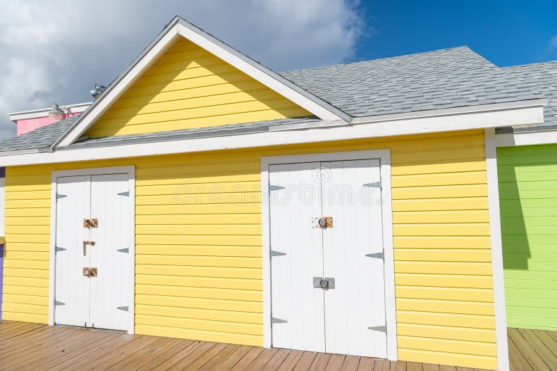 Yellow Beach Hut in Summer. Beach Hut Building in Summer. Photo of ...