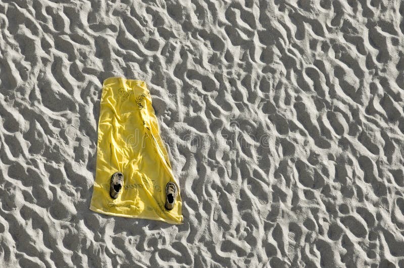 Yellow Beach Towel on White Sand. Stock Photo - Image of vacation ...
