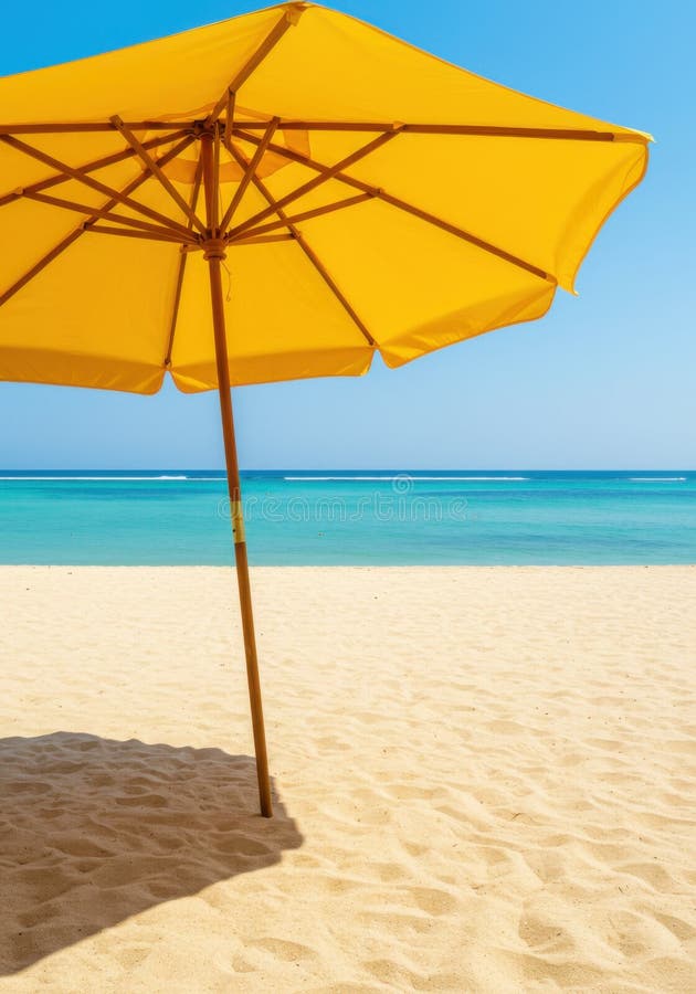 Yellow Beach Umbrella on Sunny Sandy Beach Stock Illustration ...