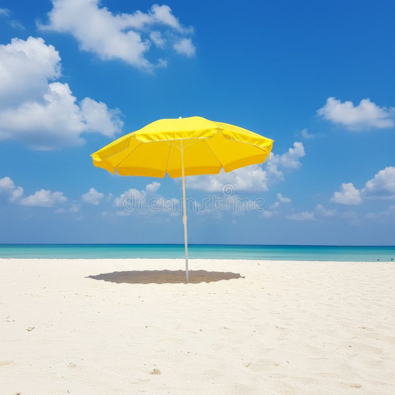 Yellow Beach Umbrella on Sunny Tropical Beach Stock Illustration ...