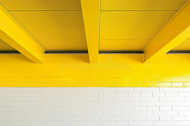 Yellow Beams on Ceiling with Contrasting White Brick Wall Stock Photo ...