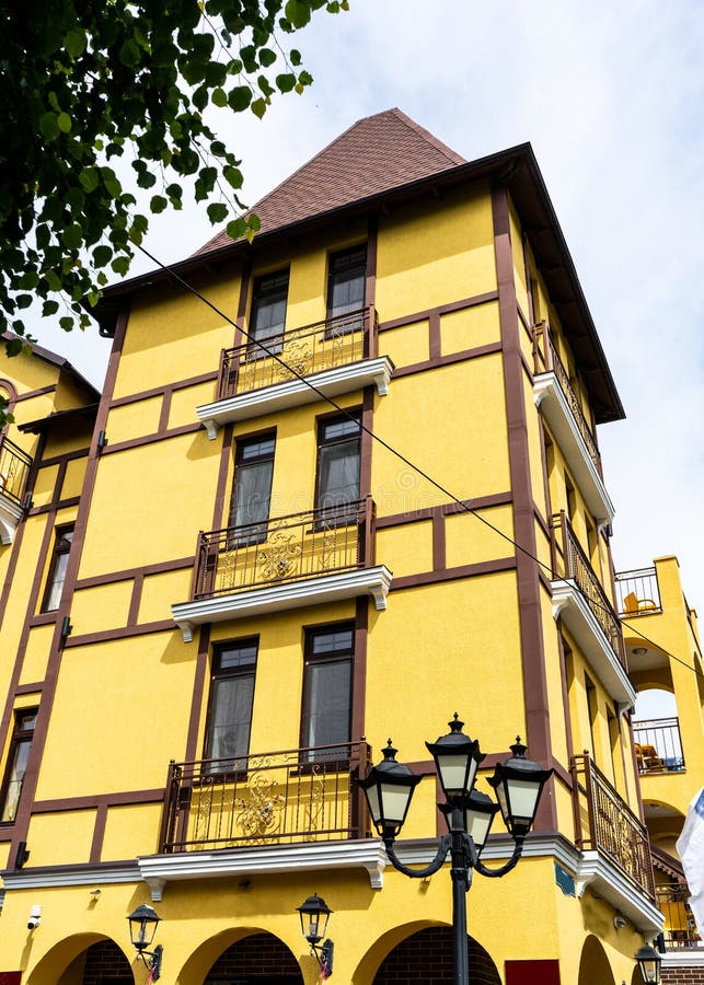 Yellow Beautiful House. an Old Yellow House. Stock Image - Image of ...