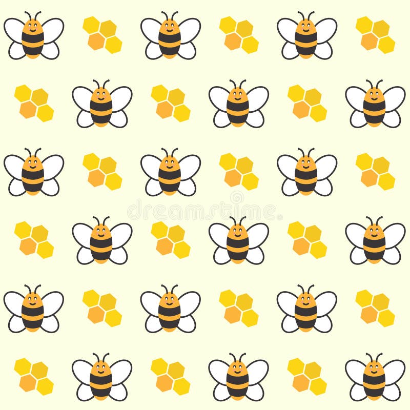 Yellow Bee and Honeycomb Seamless Pattern Vector. Stock Vector ...