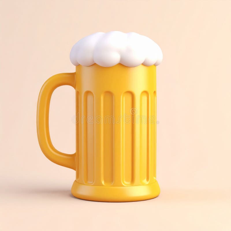 Yellow Beer Mug with Creamy Foam 3D Render Stock Illustration ...