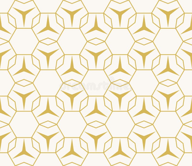 Yellow and Beige Geometric Seamless Pattern with Thin Lines, Hexagonal ...