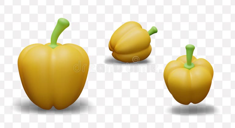 Yellow Bell Pepper in Different Positions. Set of Isolated 3D Vector ...