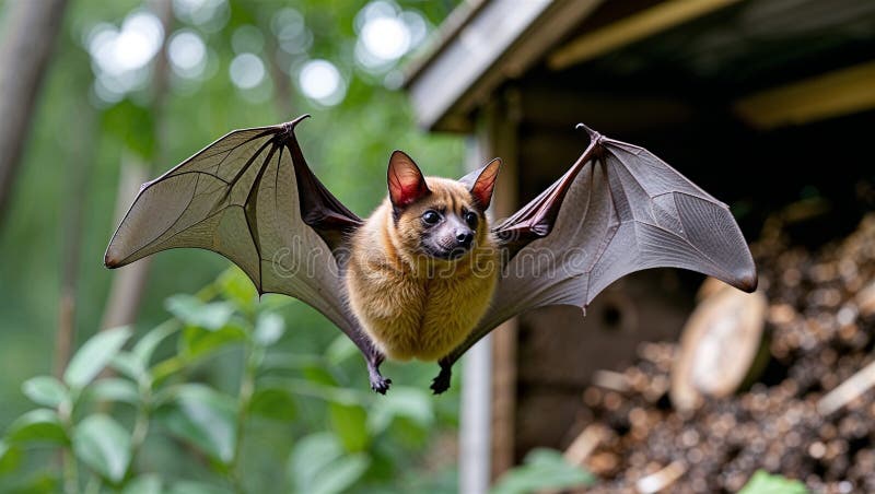 Yellow-bellied Sheath-tailed Bat Hovering Near Compost Shed Stock ...