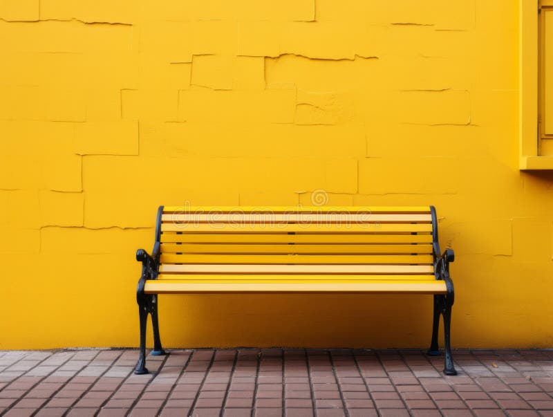 A Yellow Bench in Front of a Yellow Wall Stock Illustration ...