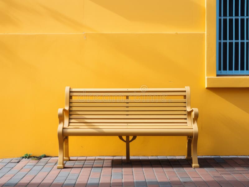 A Yellow Bench Sitting in Front of a Yellow Wall Stock Illustration ...