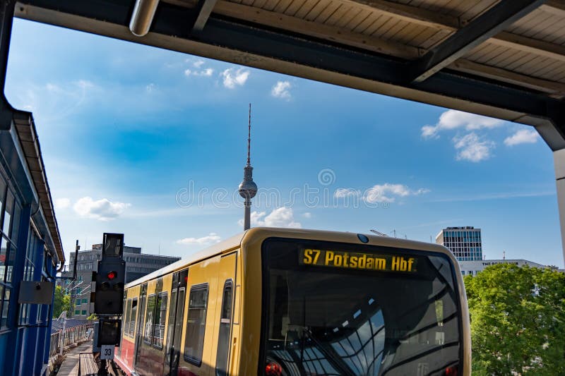 Yellow Berlin Metro Train on a Sunny Day. Stock Image - Image of ...