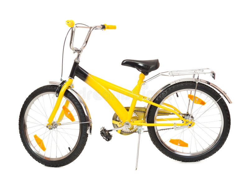 Yellow Bicycle Isolated On White Stock Image - Image of good, object ...