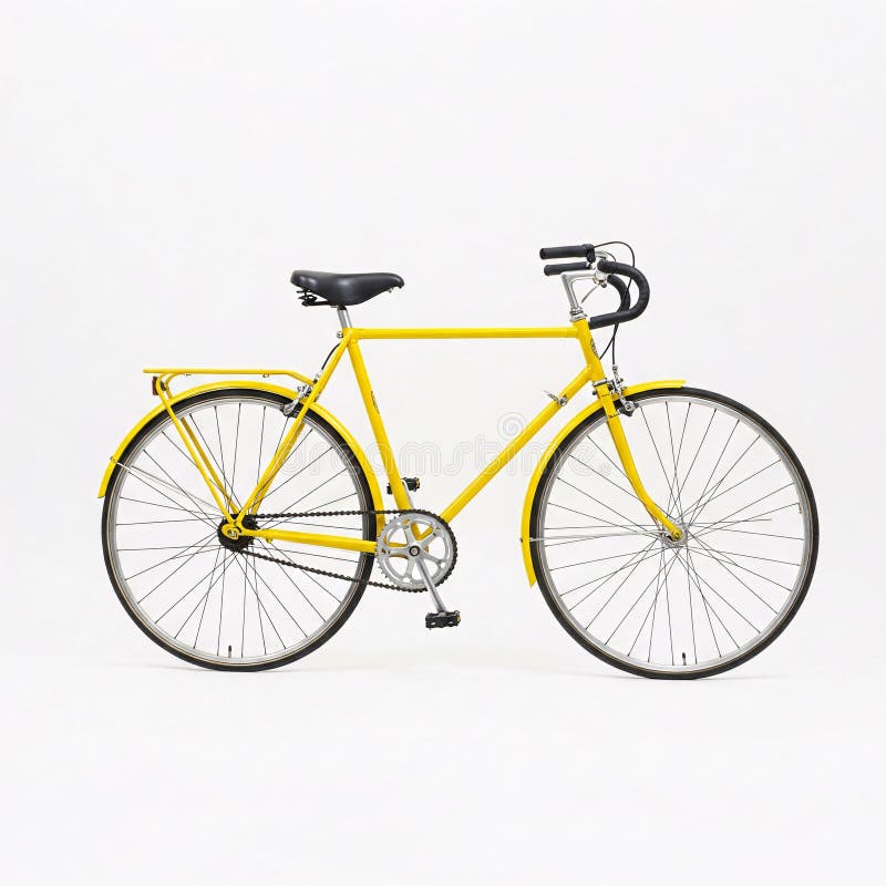 Modern Yellow Bicycle on a White Background. 3D Rendering. Side View ...