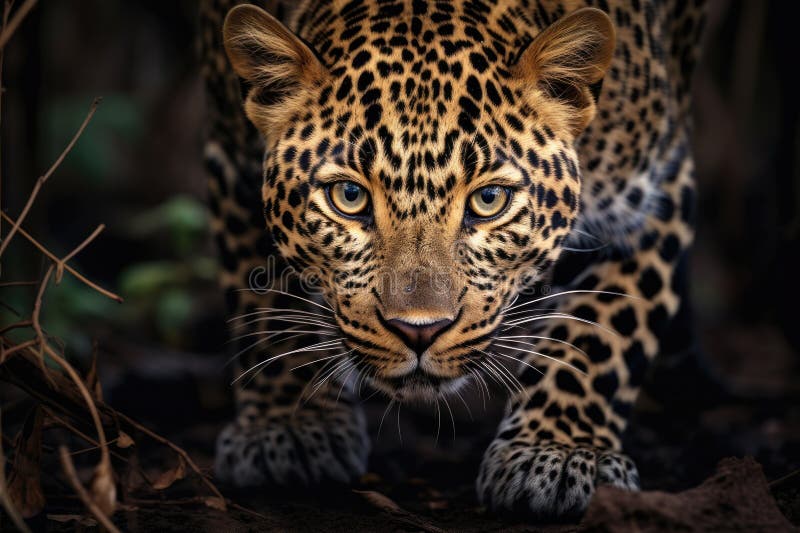 Yellow, Big-eyed Leopard Sneaking Up on the Camera Stock Illustration ...