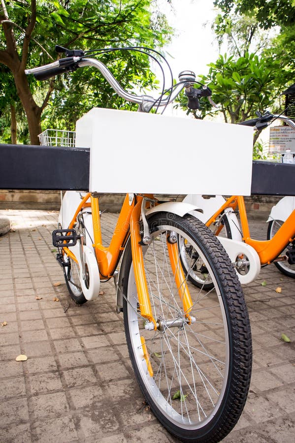 Yellow bikes for rent. stock photo. Image of yellow, city - 73683122