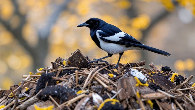 Yellow-billed Magpie Walking on Top of Compost Heap Stock Illustration ...