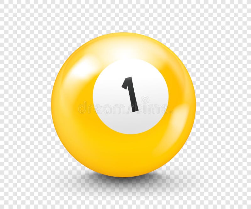 Yellow Billiard Ball with Number One. 3d Vector Isolated on Transparent ...