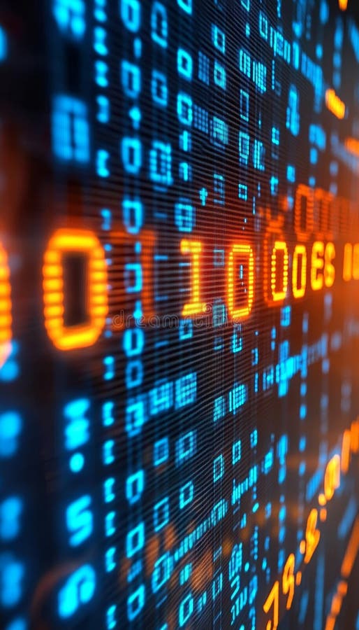 Yellow Binary Code Data Flowing Against Abstract Dark Background, Digital Technology Concept ...