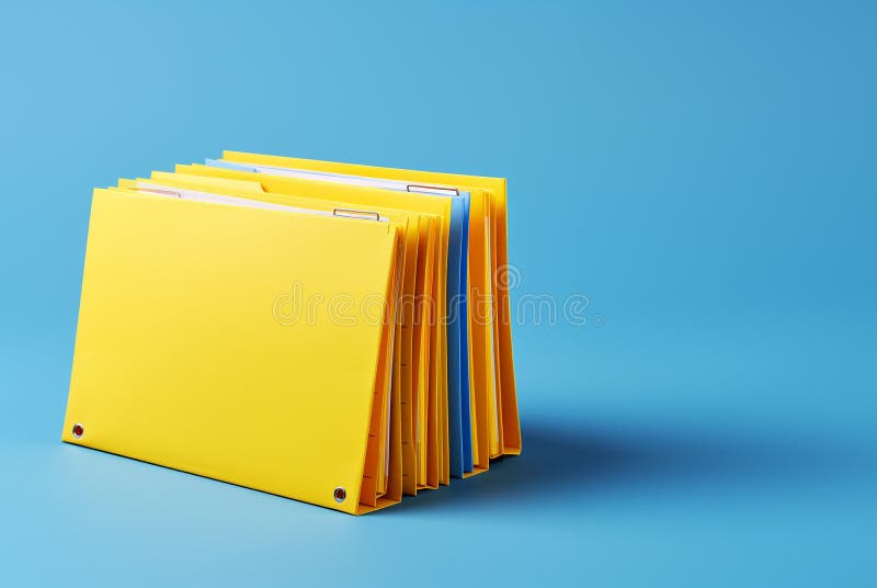 Yellow Binders with Documents Has a Blue Background. Generative AI ...