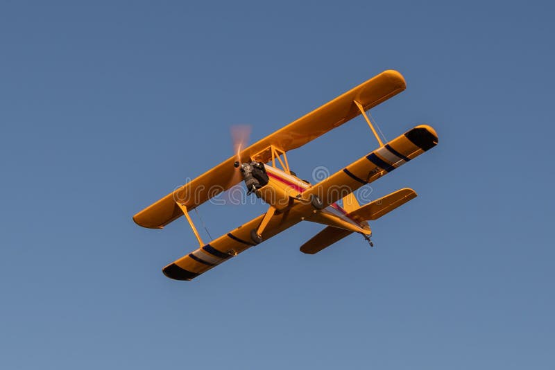 Yellow Biplane Flying Radio Control Stock Image - Image of engine ...