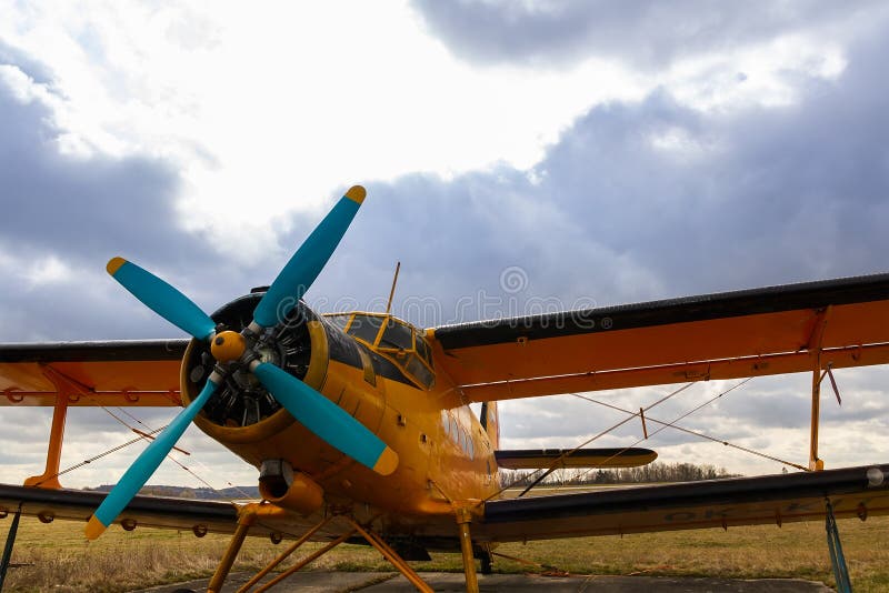 Biplane Front View Close-up View Stock Image - Image of aerodynamic ...