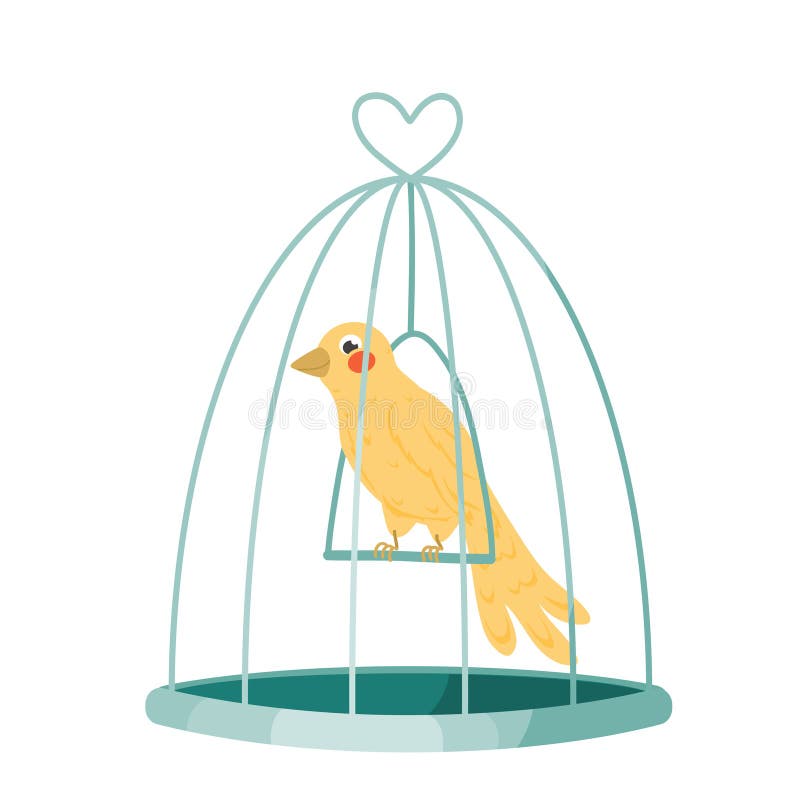 Yellow Bird in Cage. Vector Cartoon Illustration Stock Vector ...