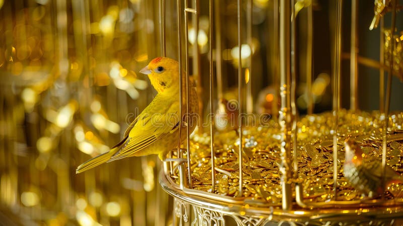 A Yellow Bird in a Gold Cage Stock Photo - Image of gold, canary: 323581920