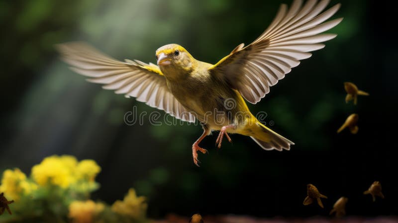 Vibrant Yellow Bird in Flight: Stunning Vray Tracing and Macro ...