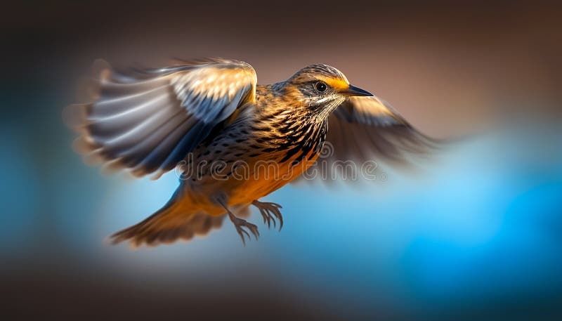 Yellow Bird Perched on Branch, Feathers Spread Generated by AI Stock ...