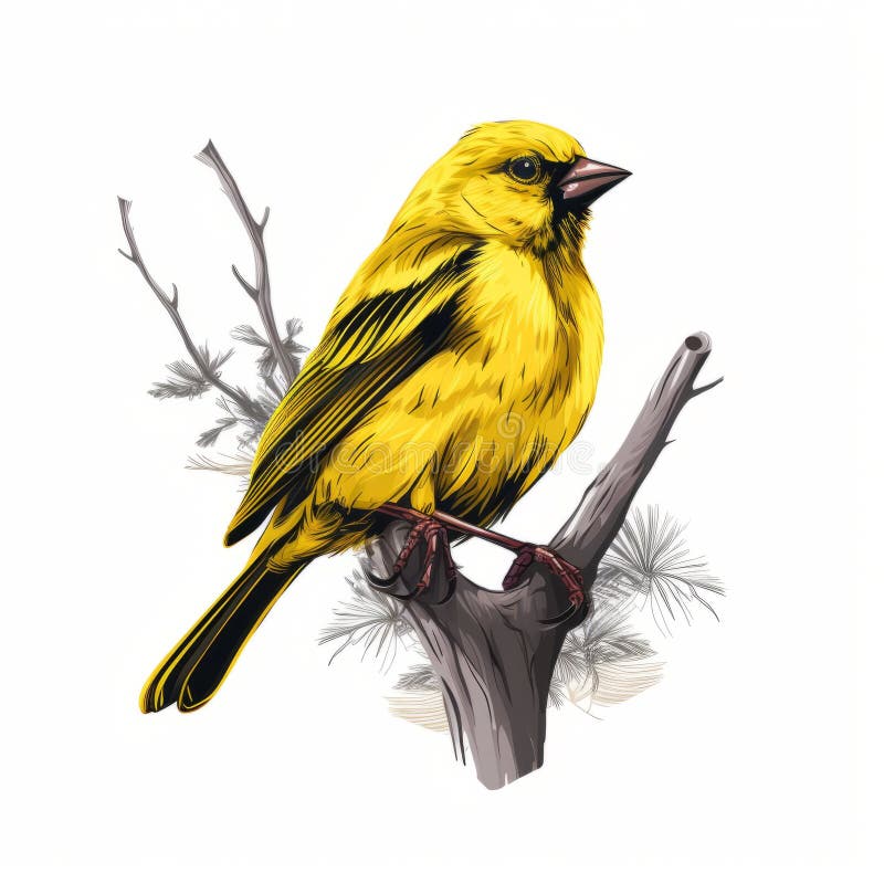 Hyper-realistic Yellow Bird Illustration with High-contrast Shading ...