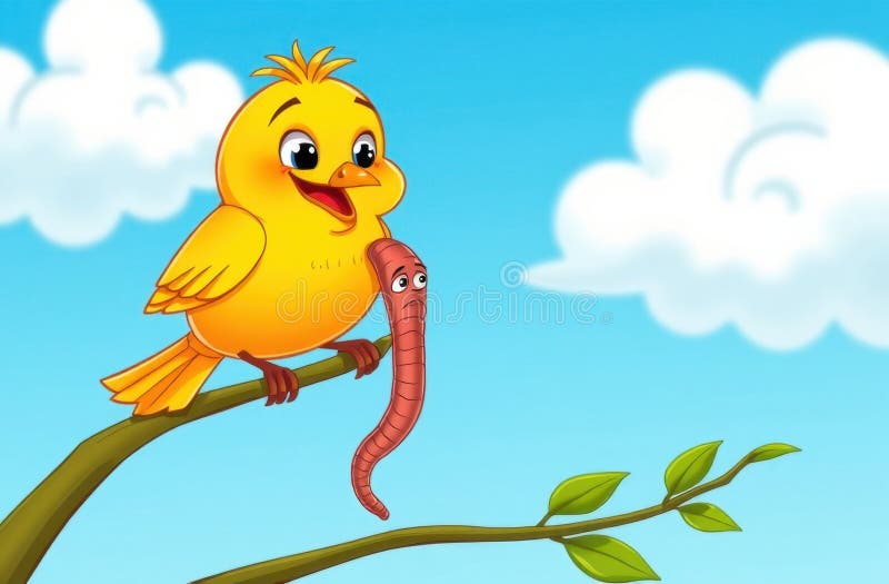 A Yellow Bird and a Worm at 23-12-2024 Stock Illustration ...