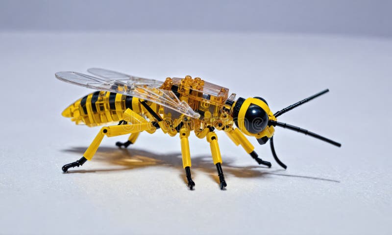 A Yellow and Black Bee Made Out of Plastic Building Blocks is Resting ...