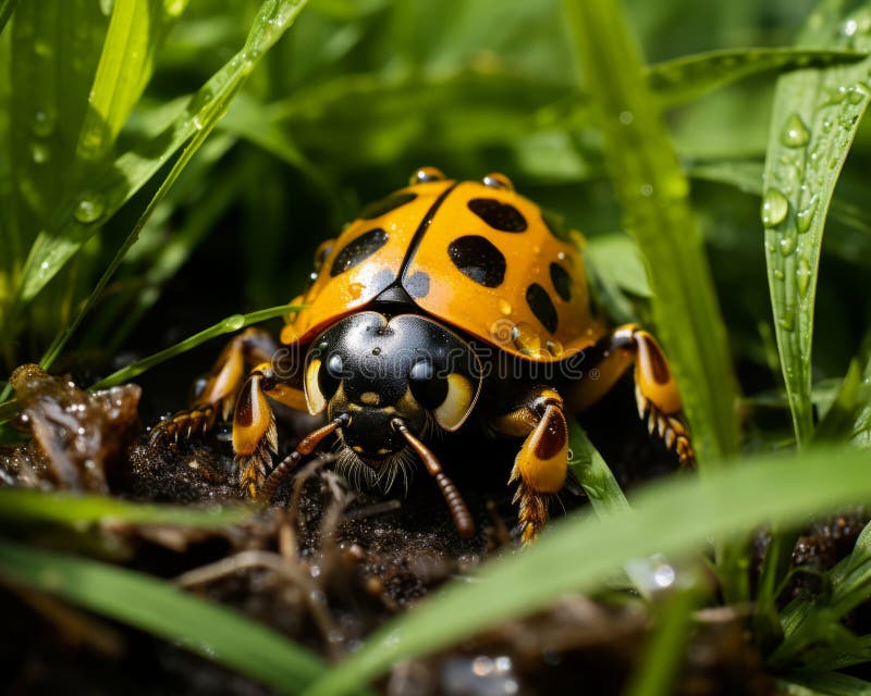 A Yellow and Black Bug with Black Spots on it Stock Illustration ...