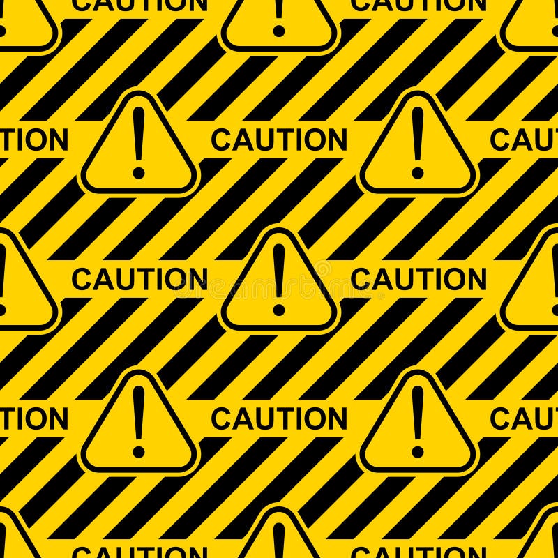 Yellow and Black Caution Sign and Symbol Seamless Pattern on Lined ...