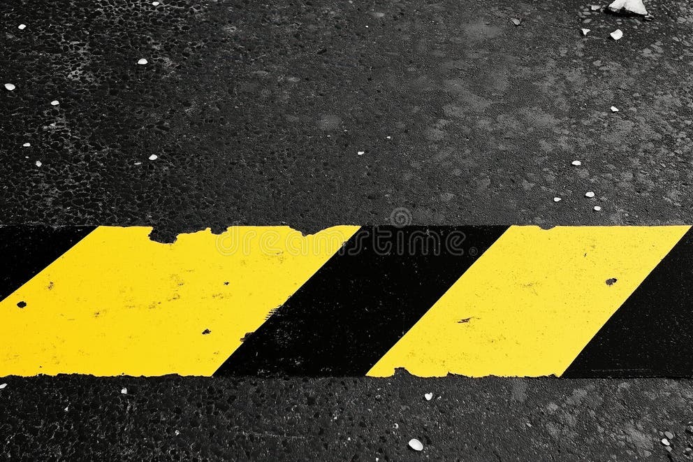 Yellow and Black Caution Tape on Textured Asphalt Surface Stock Image ...