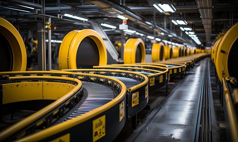 Yellow and Black Conveyor Belts in Factory Stock Image - Image of ...