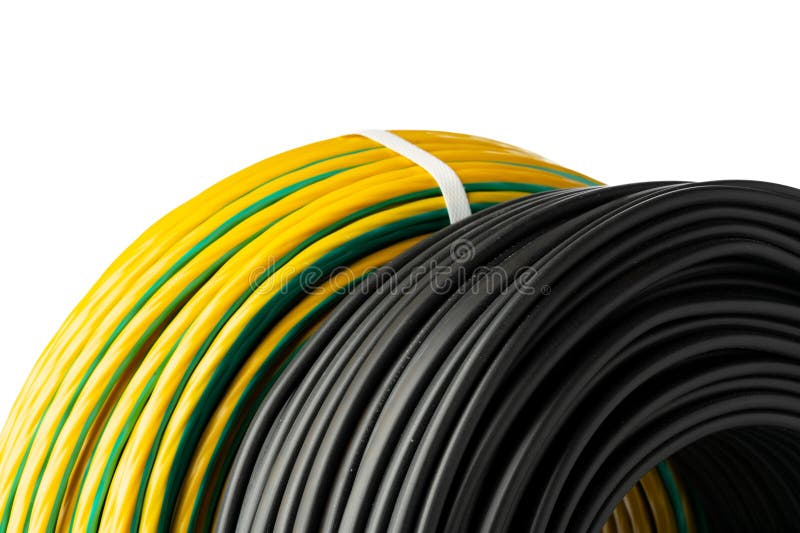 Yellow and Black Electrical Wire Spools Isolated on White Background ...