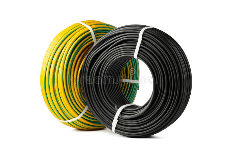 Yellow and Black Electrical Wire Spools Isolated on White Background ...