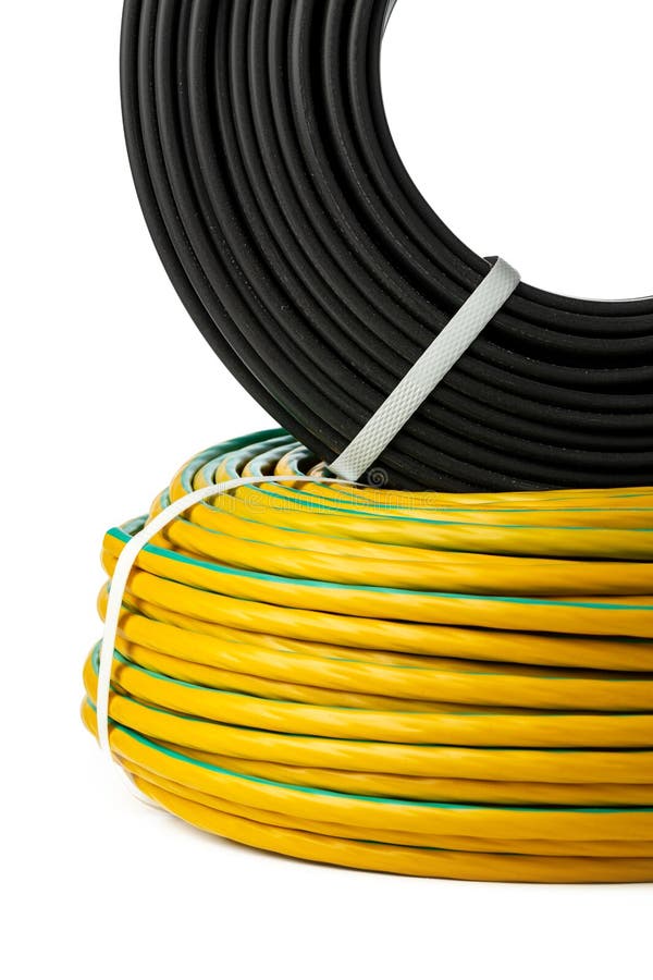 Yellow and Black Electrical Wire Spools Isolated on White Background ...