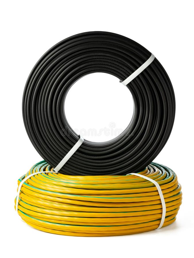 Yellow and Black Electrical Wire Spools Isolated on White Background ...