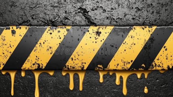 Yellow and Black Hazard Warning Sign with Dripping Paint Effect, a ...