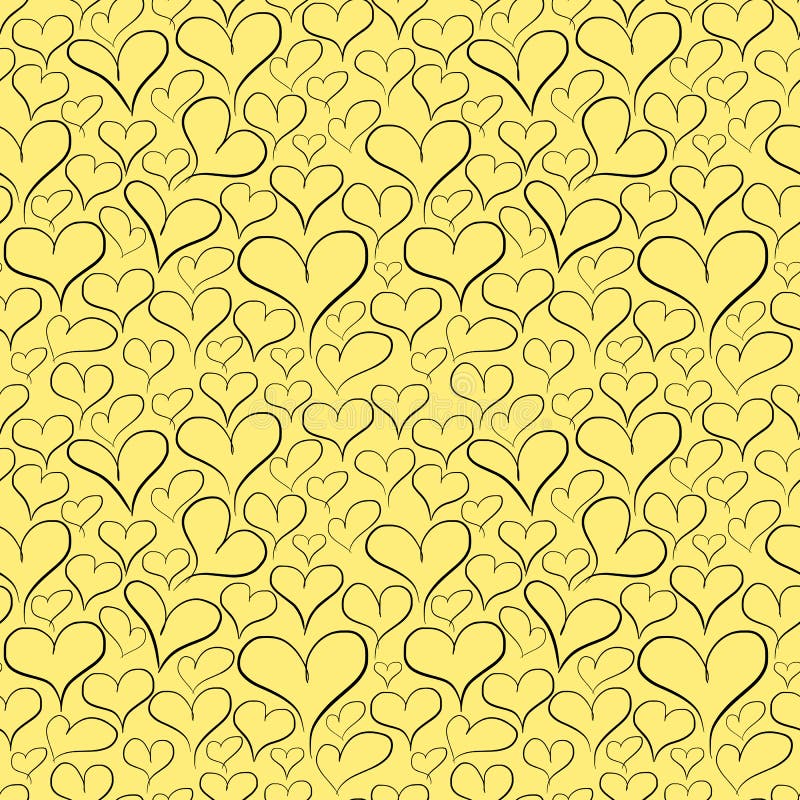 Yellow and Black Heart Seamless Pattern Stock Vector - Illustration of ...