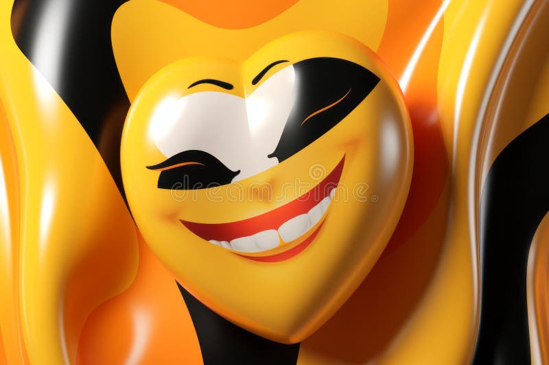 A Yellow and Black Heart with a Smiley Face on it Stock Illustration ...