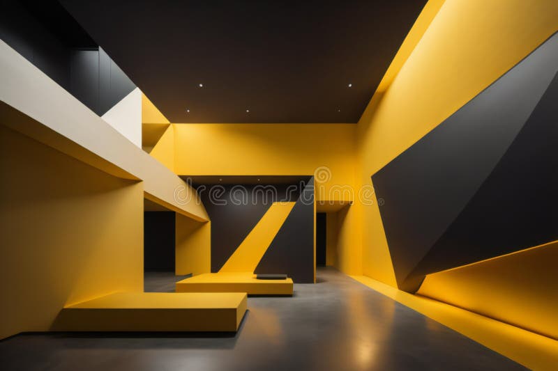 Yellow and Black Interior with Abstract Geometric Shapes. Ai Generated ...