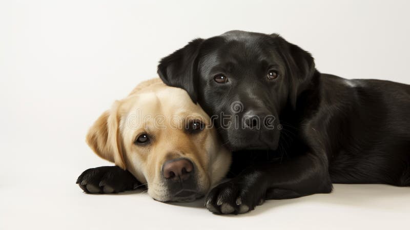 Yellow and a Black Labrador Resting Together, Showcasing Their Gentle ...