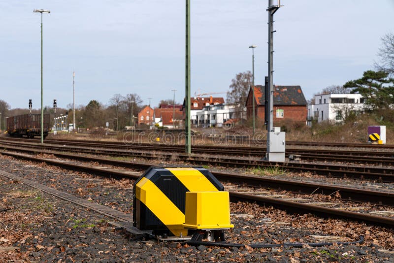 Yellow-black Painted Railway Switch System. Stock Image - Image of ...