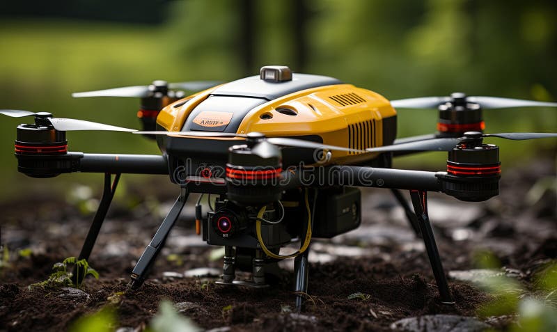 Yellow and Black Remote Controlled Flying Device in Action Stock Image ...