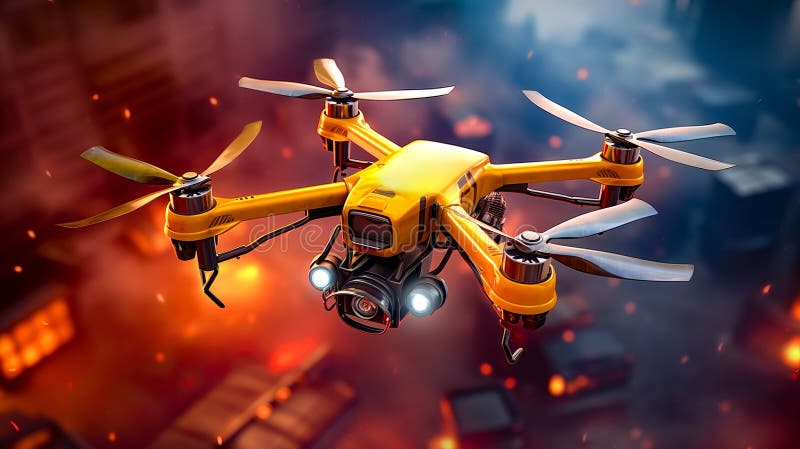 Yellow and Black Remote Controlled Flying Device with Lights on it S ...