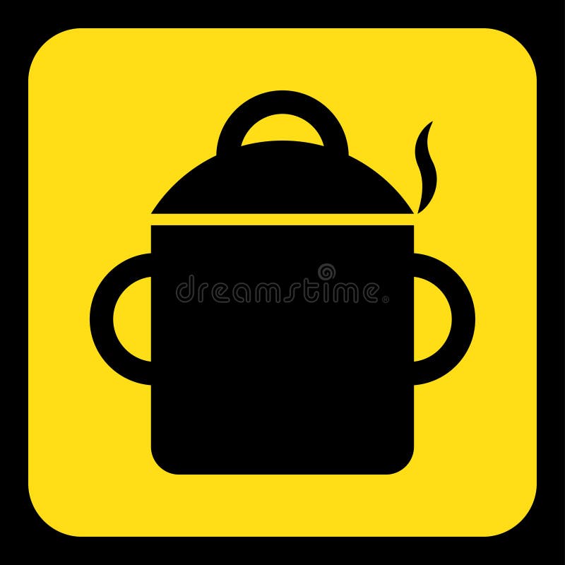 Yellow, Black Sign - Cooking Pot with Smoke Icon Stock Vector ...